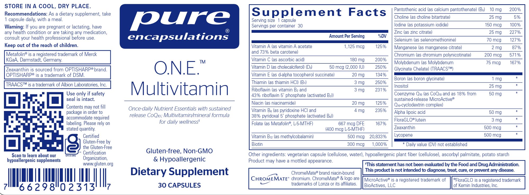 O.N.E.™ Multivitamin by Pure Encapsulations - Modern Apothecary